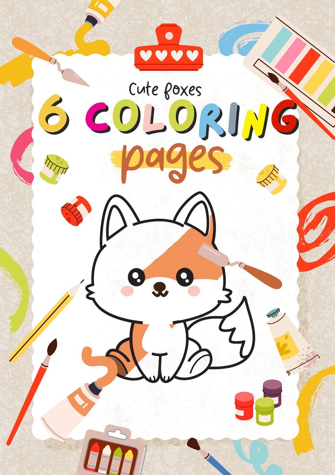 6 Cute Foxes, Coloring Pages Sweet Animal for Coloring, Coloring Sheets ...