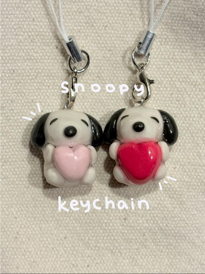 Snoopy Keychain Heart Valentines Clay Handmade Charm fan Art - Etsy