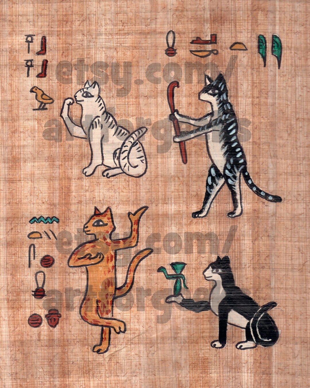 Ancient Egyptian House Cats Painting four House Meows Original Papyrus ...
