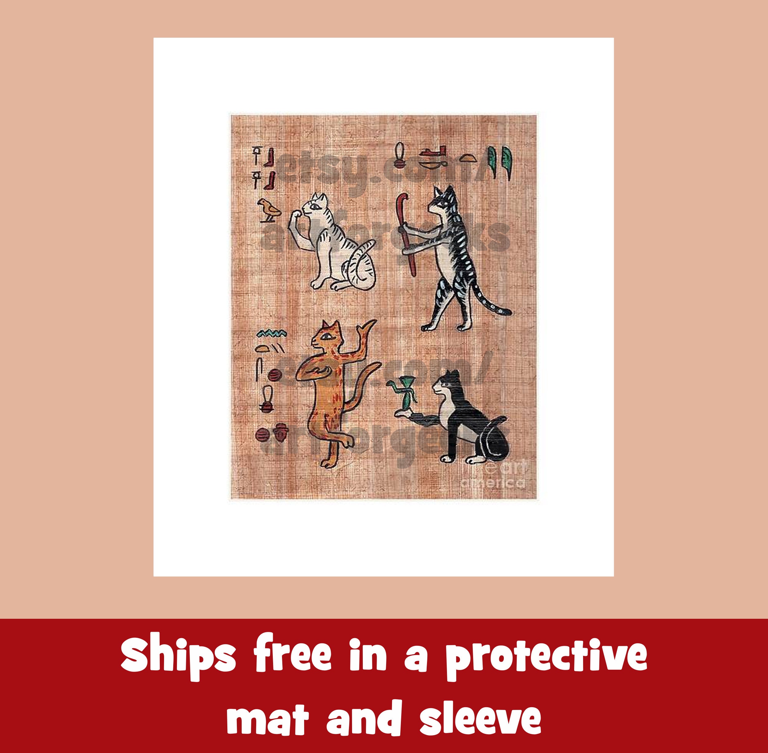 Ancient Egyptian House Cats Painting four House Meows Original Papyrus ...