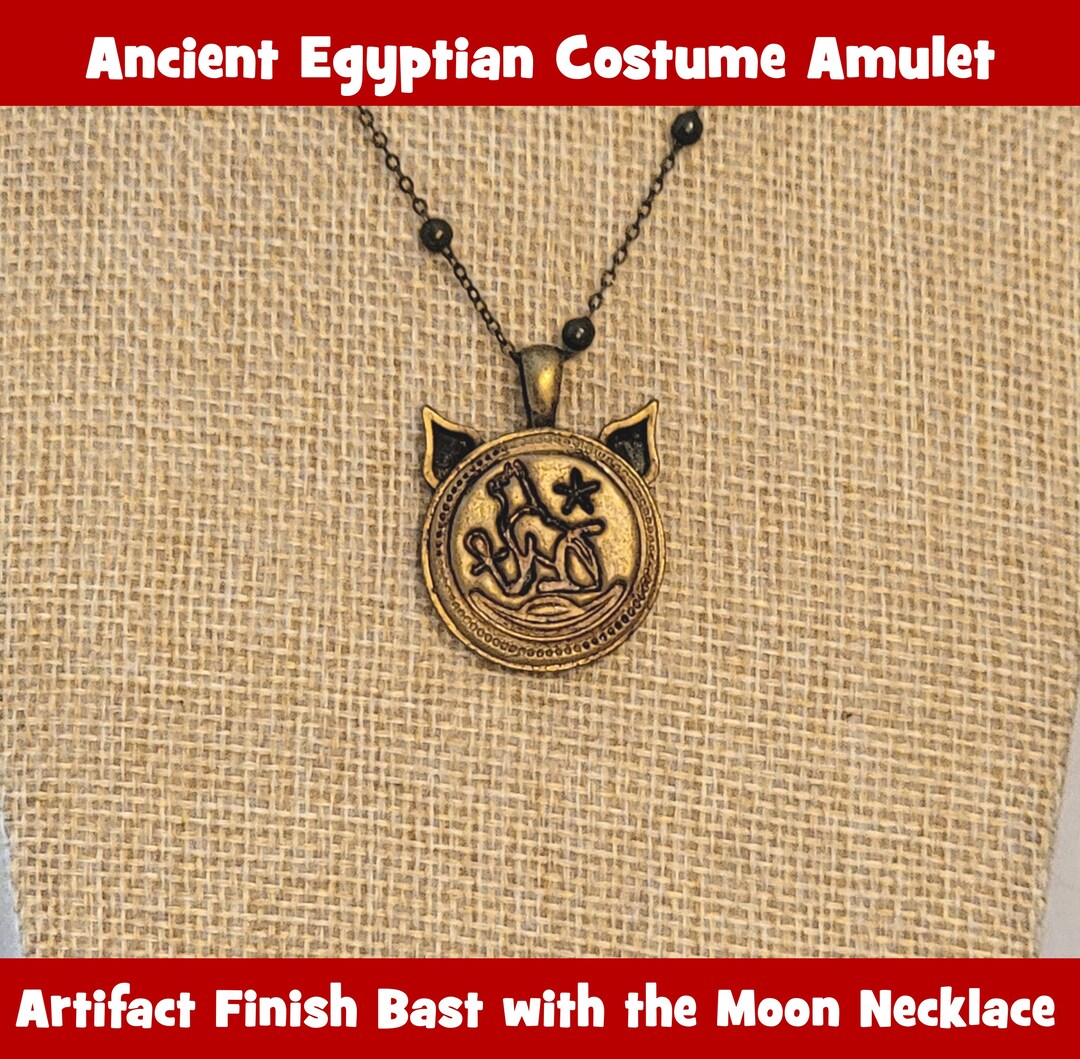 Bastet Cat With Moon Ancient Egyptian Necklace, Goddess of Joy and ...