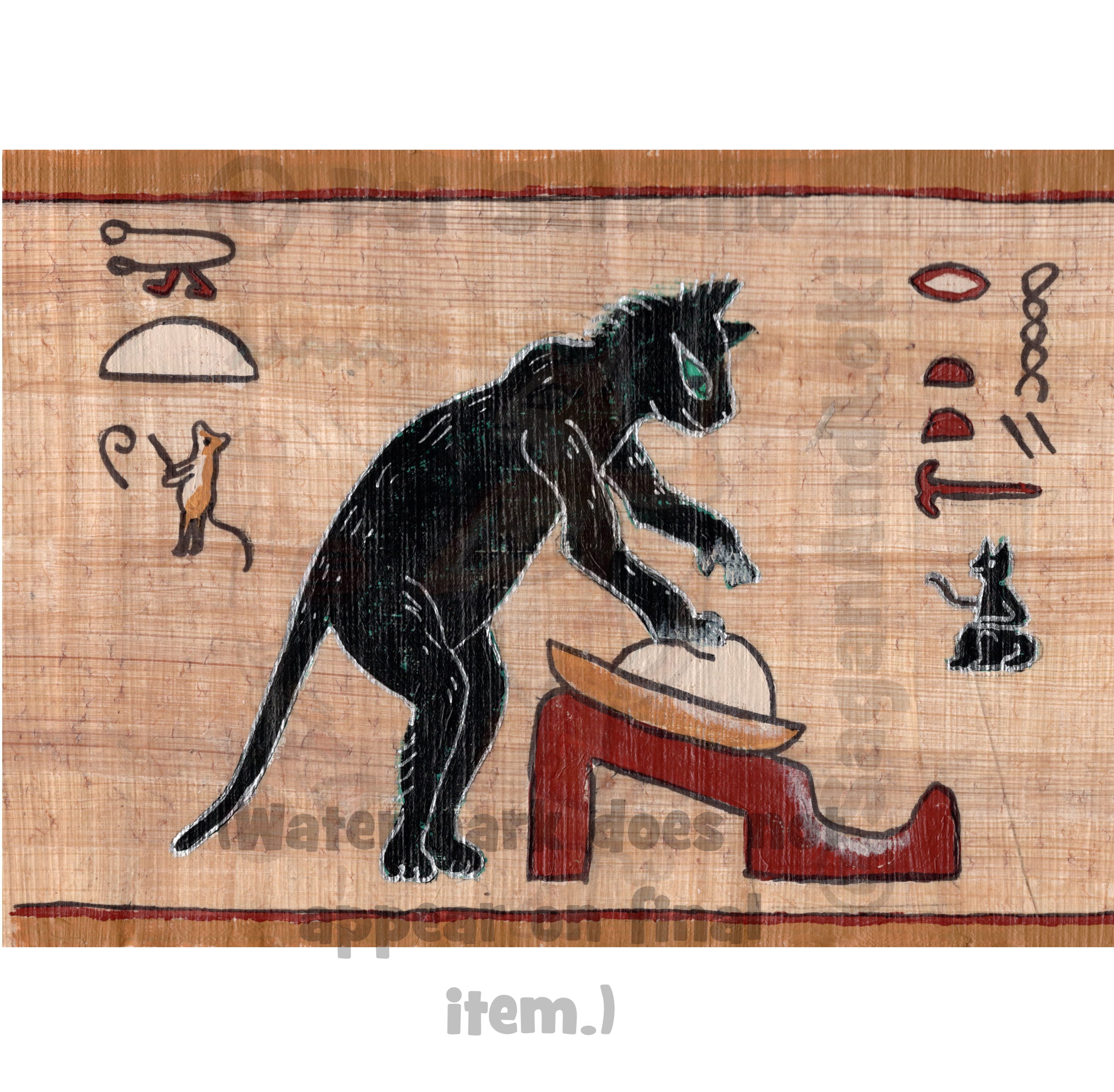 Egyptian Cat Kneading Bread Dough Original Papyrus Art the Mouse Thief ...