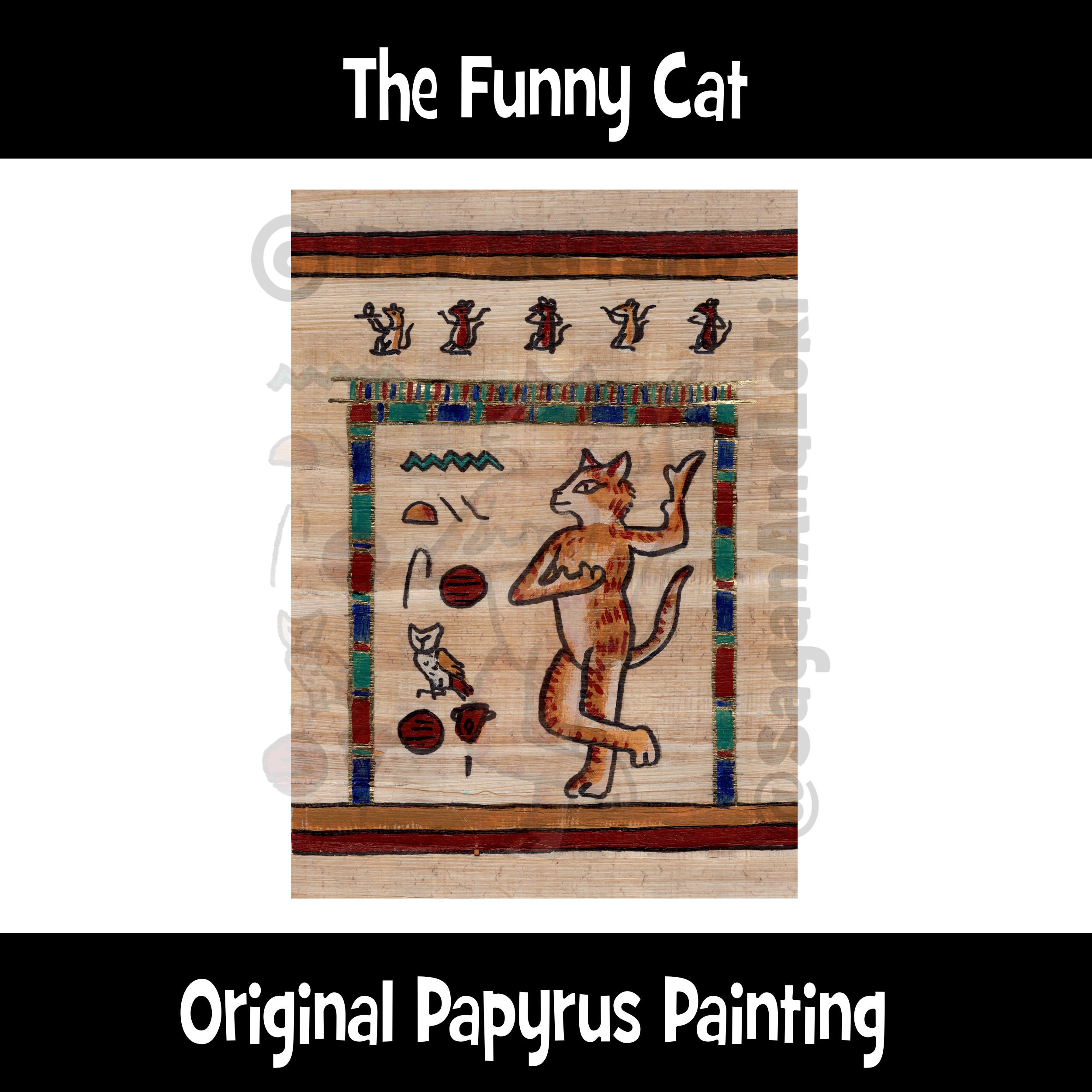 The Funny Cat Ancient Egyptian House Cat Painting Original Papyrus Art ...