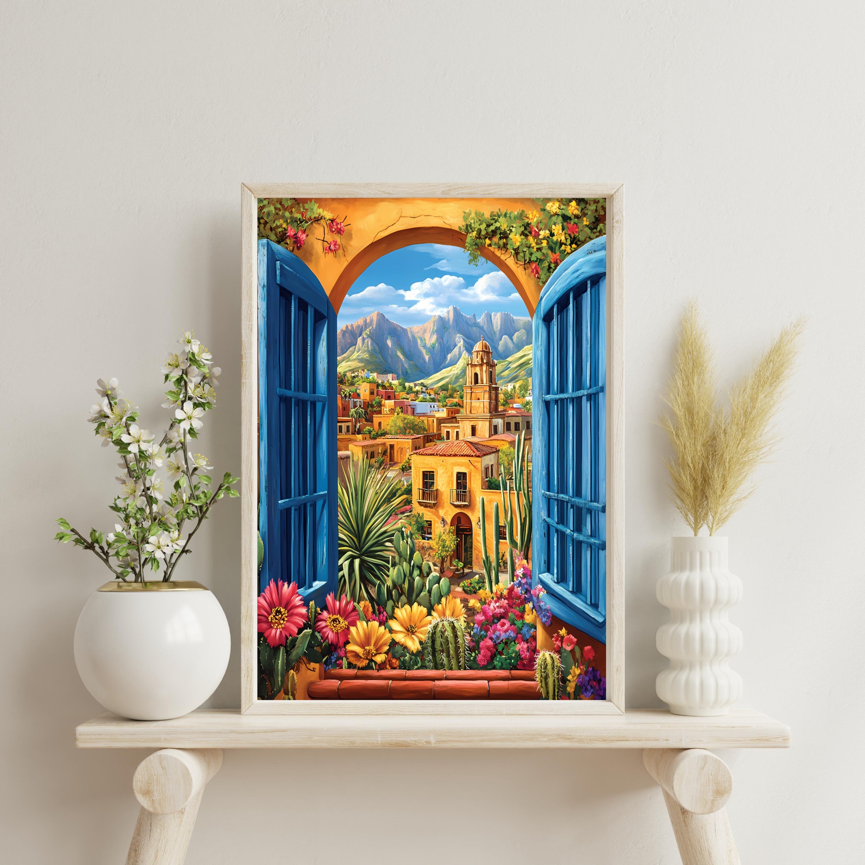 Colorful Mexican Window View Wall Art, Vibrant Southwest Home Decor ...