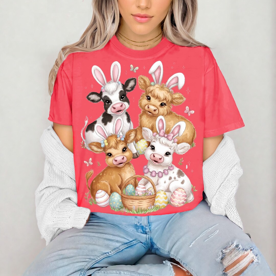 Easter Day Highland Cow PNG, Cute Cow Easter Png, Retro Easter Png ...