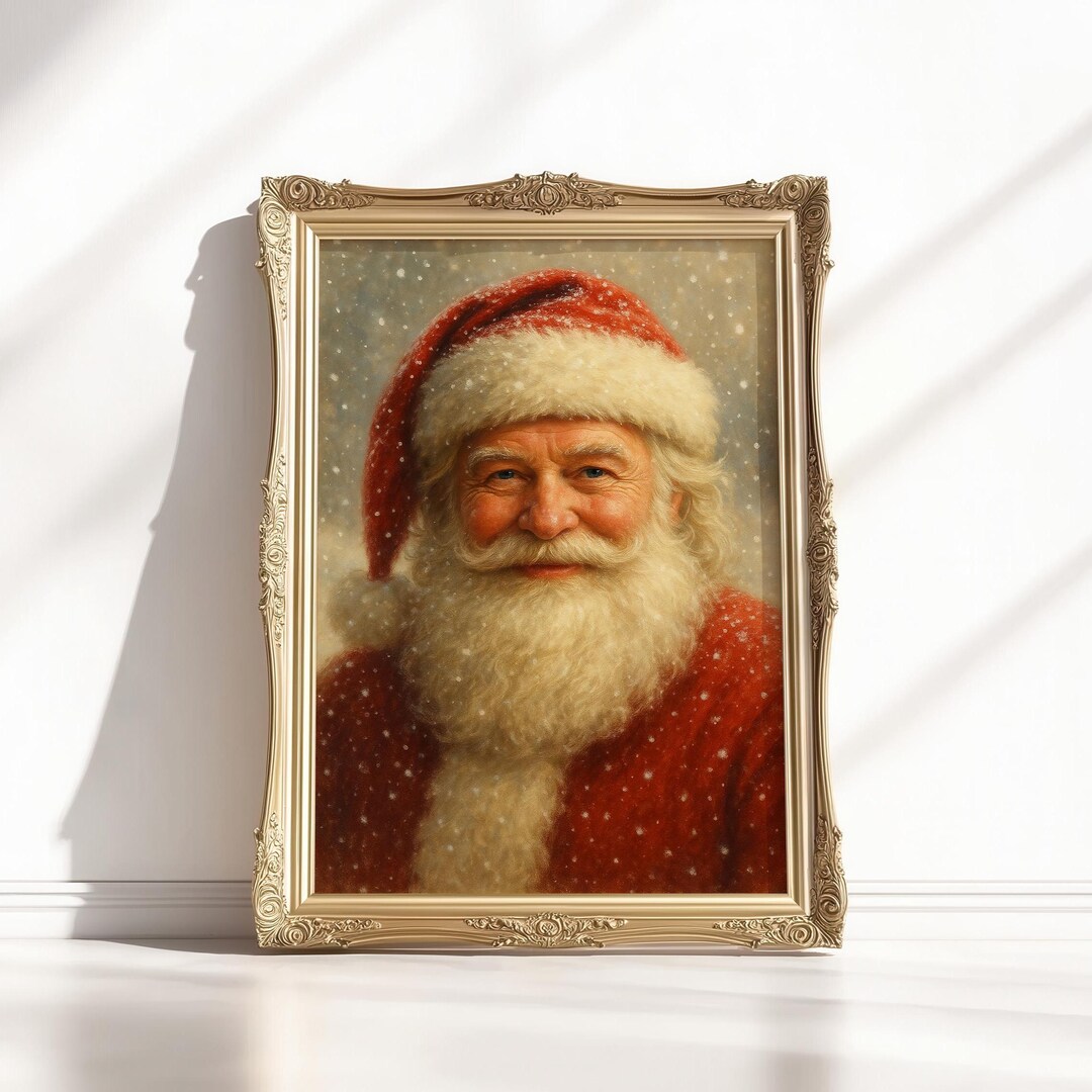 Vintage Santa Portrait Wall Art, Printable Christmas Art, Rustic Winter ...