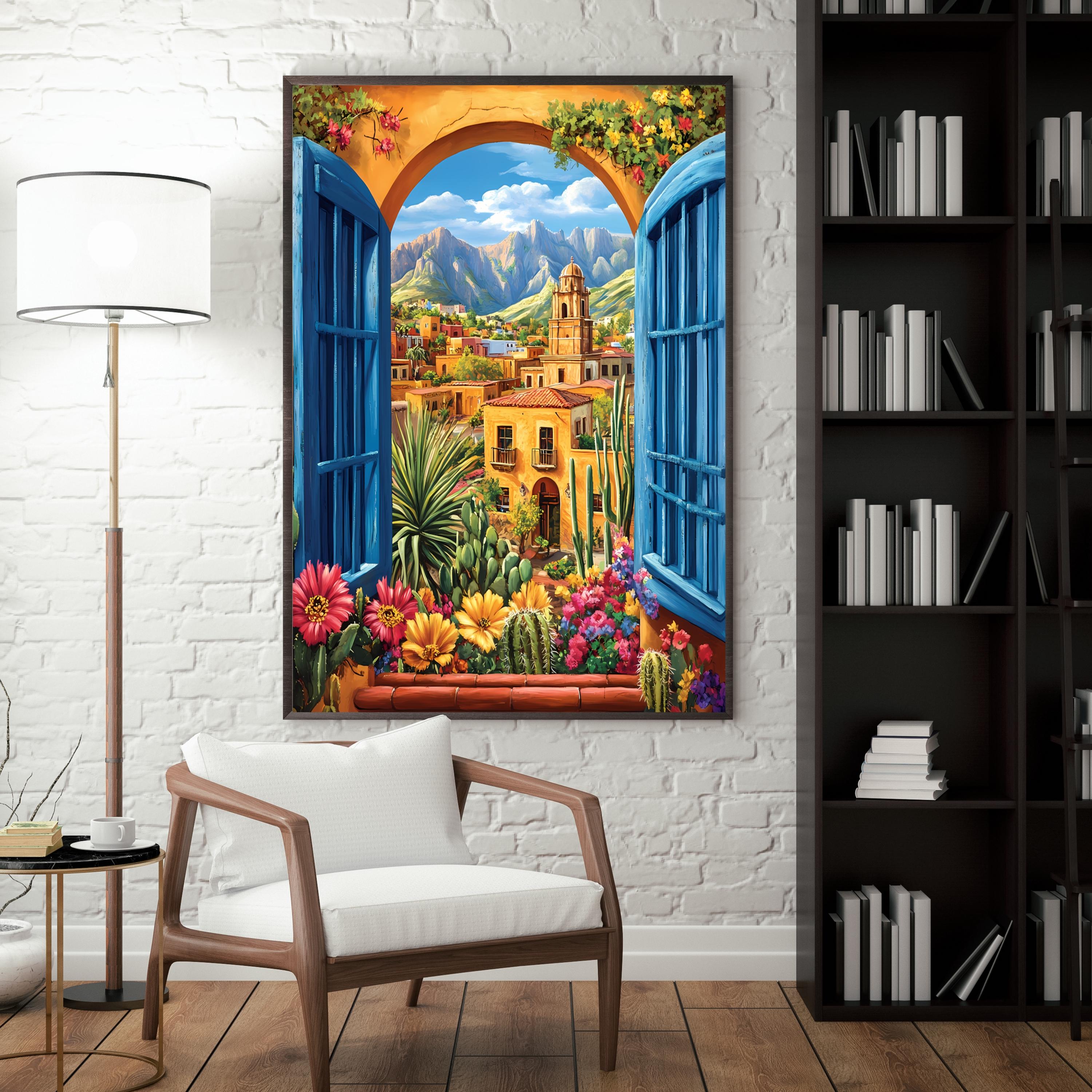 Colorful Mexican Window View Wall Art, Vibrant Southwest Home Decor ...