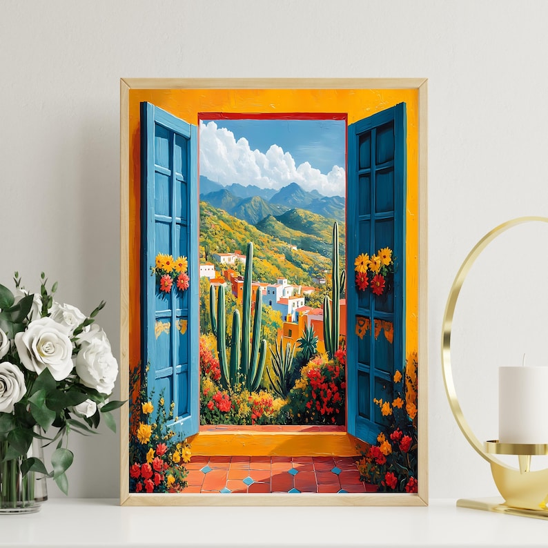 Colorful Mexican Window View, Mexico Prints, Printable Hispanic Wall ...
