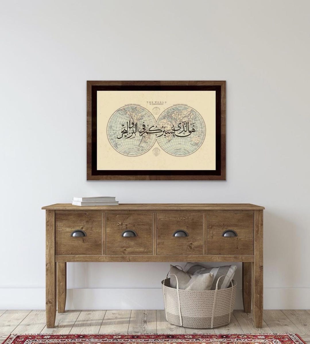 Arabic Calligraphy Ocean Hemisphere Map, Nautical Wall Art, Islamic ...