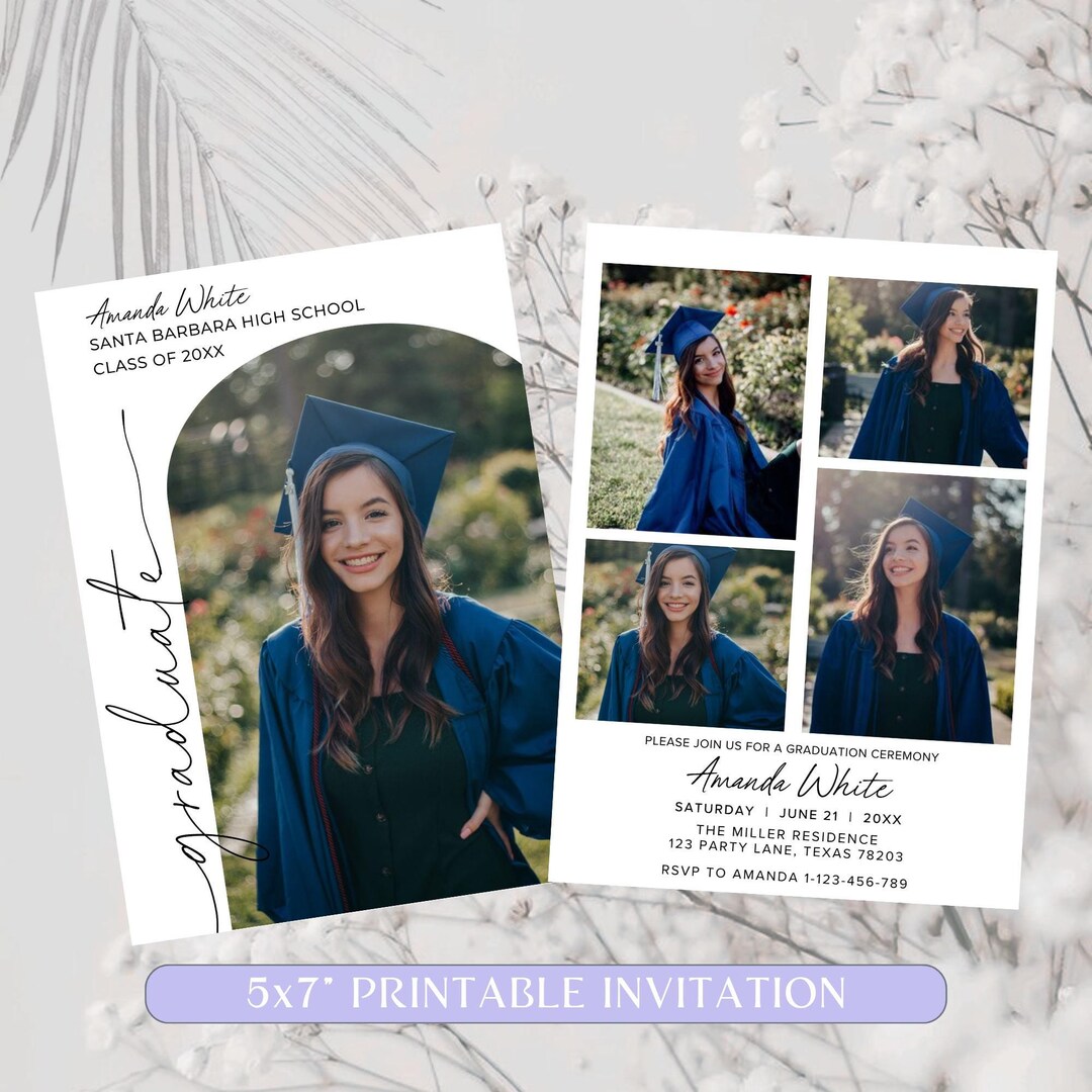 Modern Graduation Announcement Card, Multiple Photo Graduation Card ...