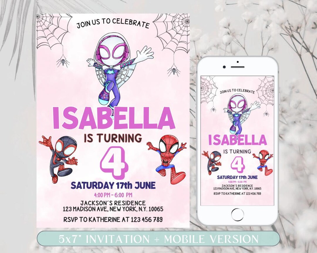 Ghost Spider Birthday Invitation: Superhero Girl Party (editable ...