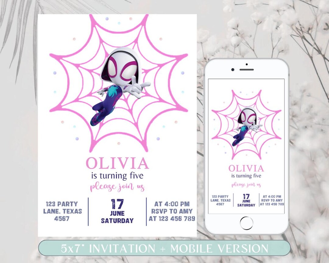 Ghost Spider Birthday Invitation: Editable Gwen Stacy Party (digital ...