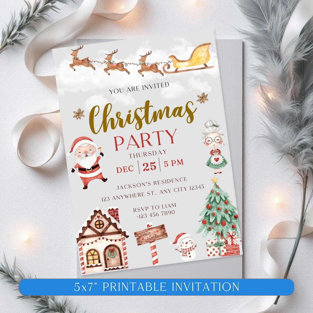 Editable Christmas Party Invitation, Kids Christmas Invitation, Holiday ...
