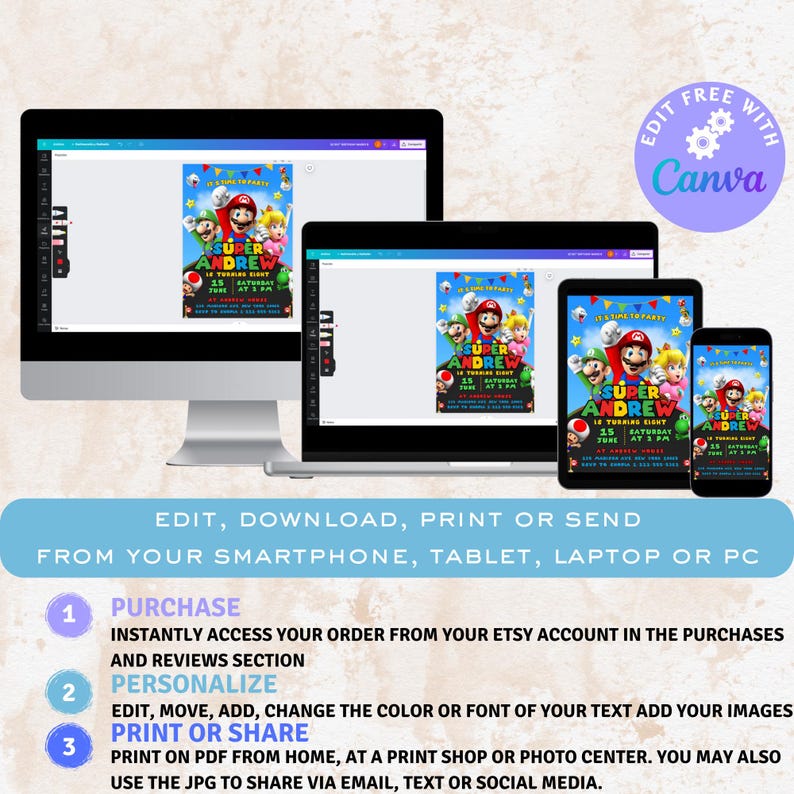 Editable Mario Bros Invitation, Super Mario Birthday Invitation, Super ...