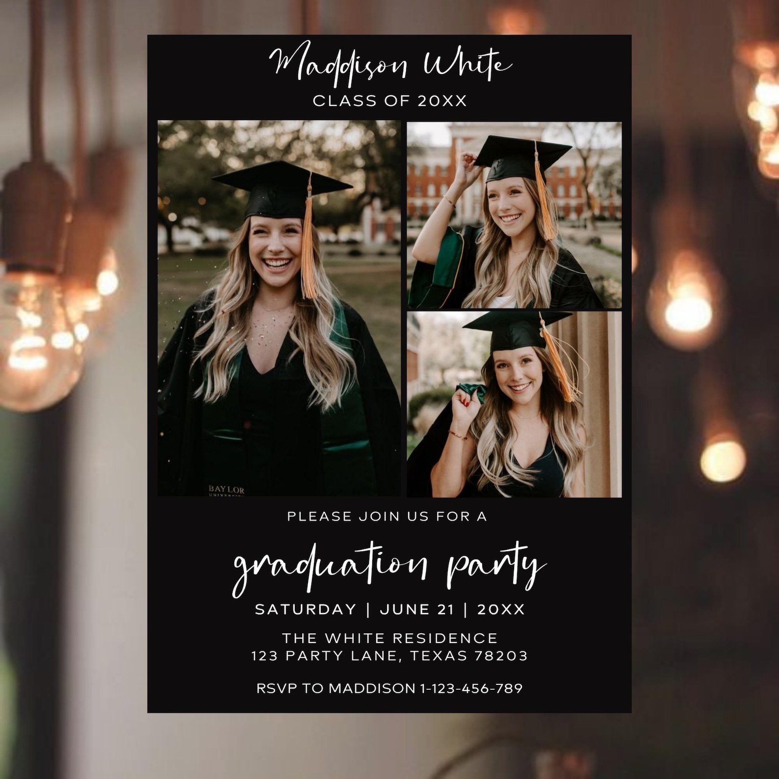 Editable Modern Graduation Announcement Card, Graduation Party Invite ...