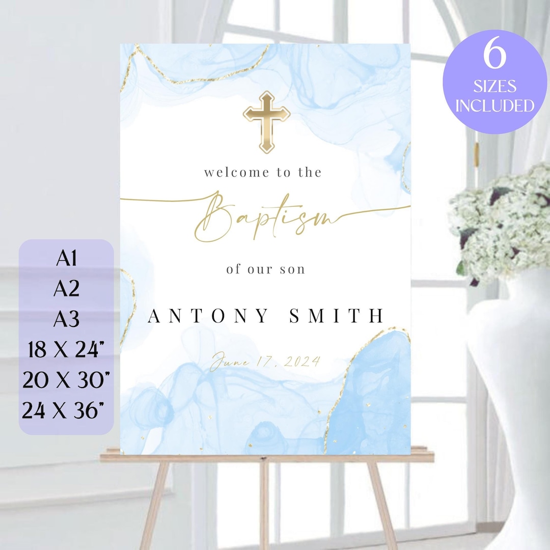 Boy Baptism Welcome Sign, Christening Template Welcome Banner, Baptism ...