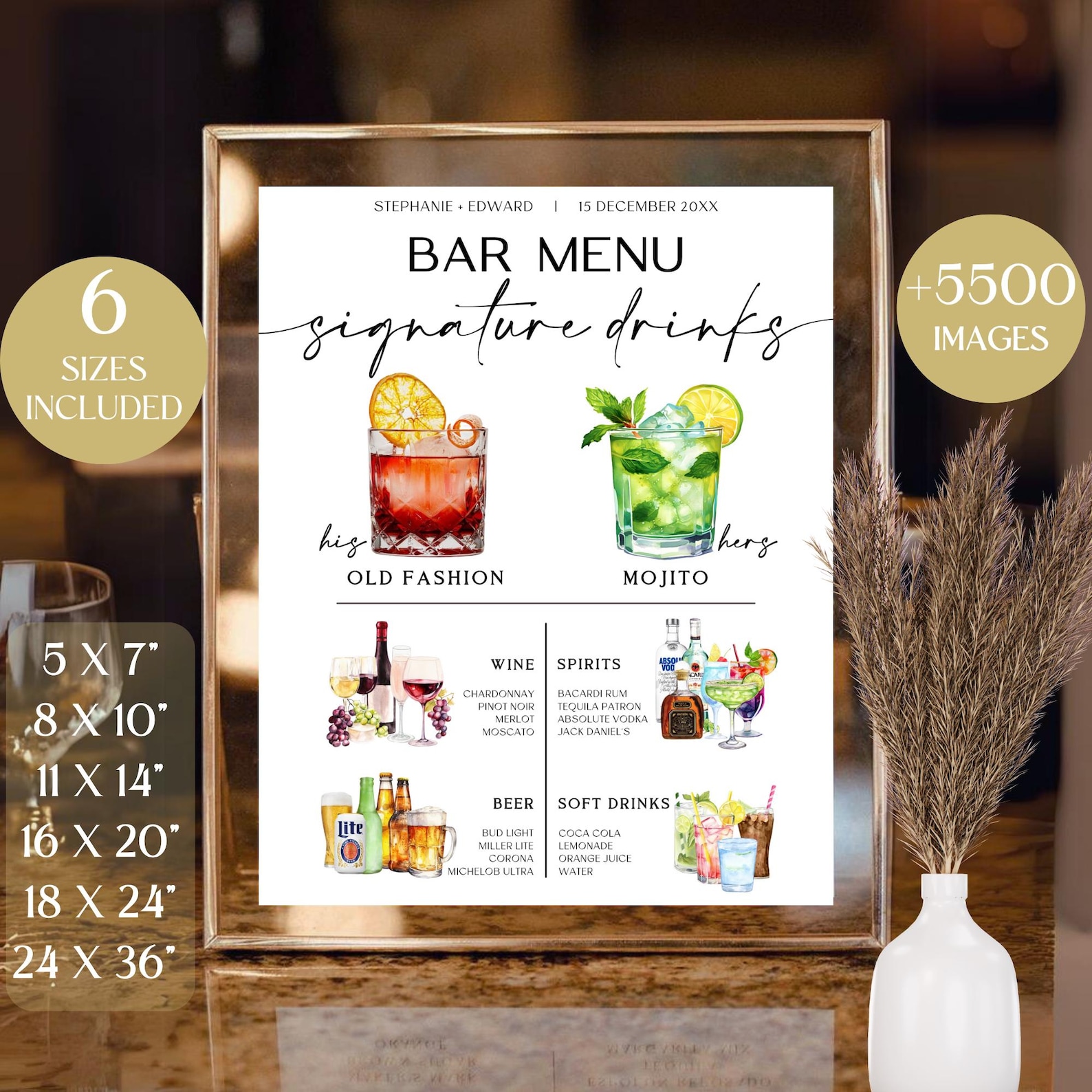 Modern Drink Menu, Signature Drinks Sign, Bar Menu Template, Minimalist ...