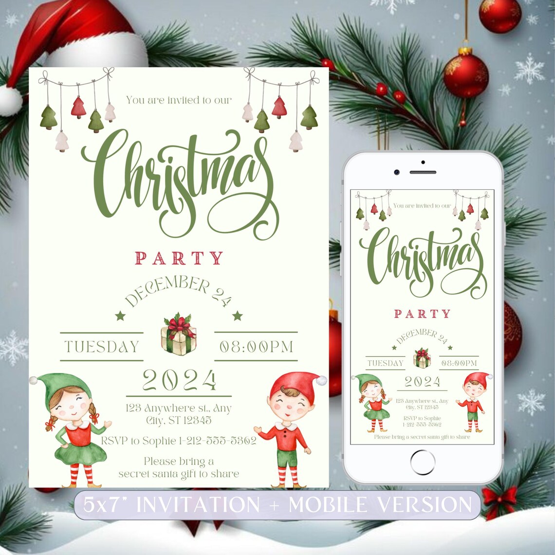 Christmas Party Invitation, Kids Christmas Party Invitation, Christmas ...
