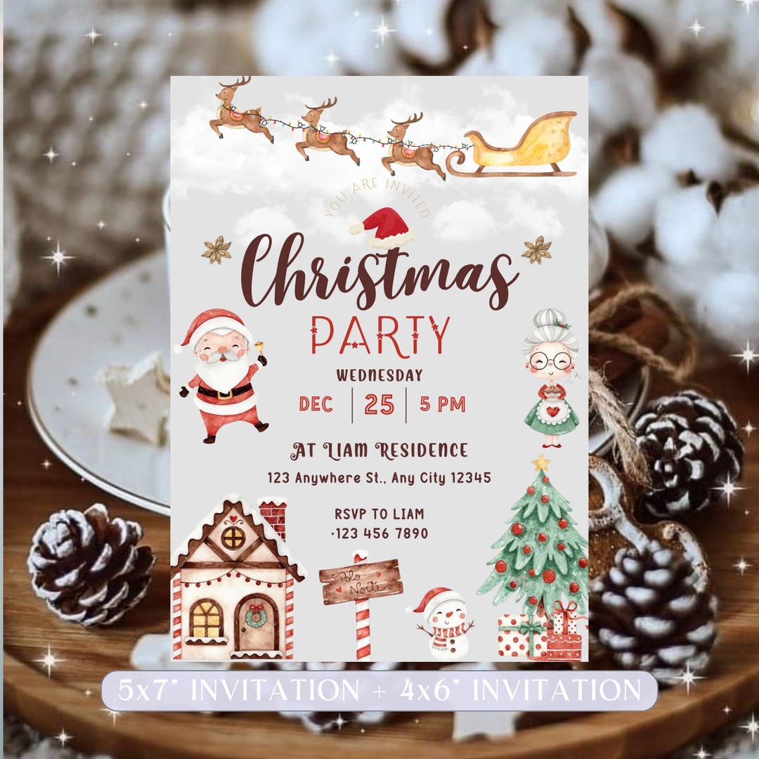 Editable Christmas Party Invitation, Kids Christmas Invitation, Holiday ...