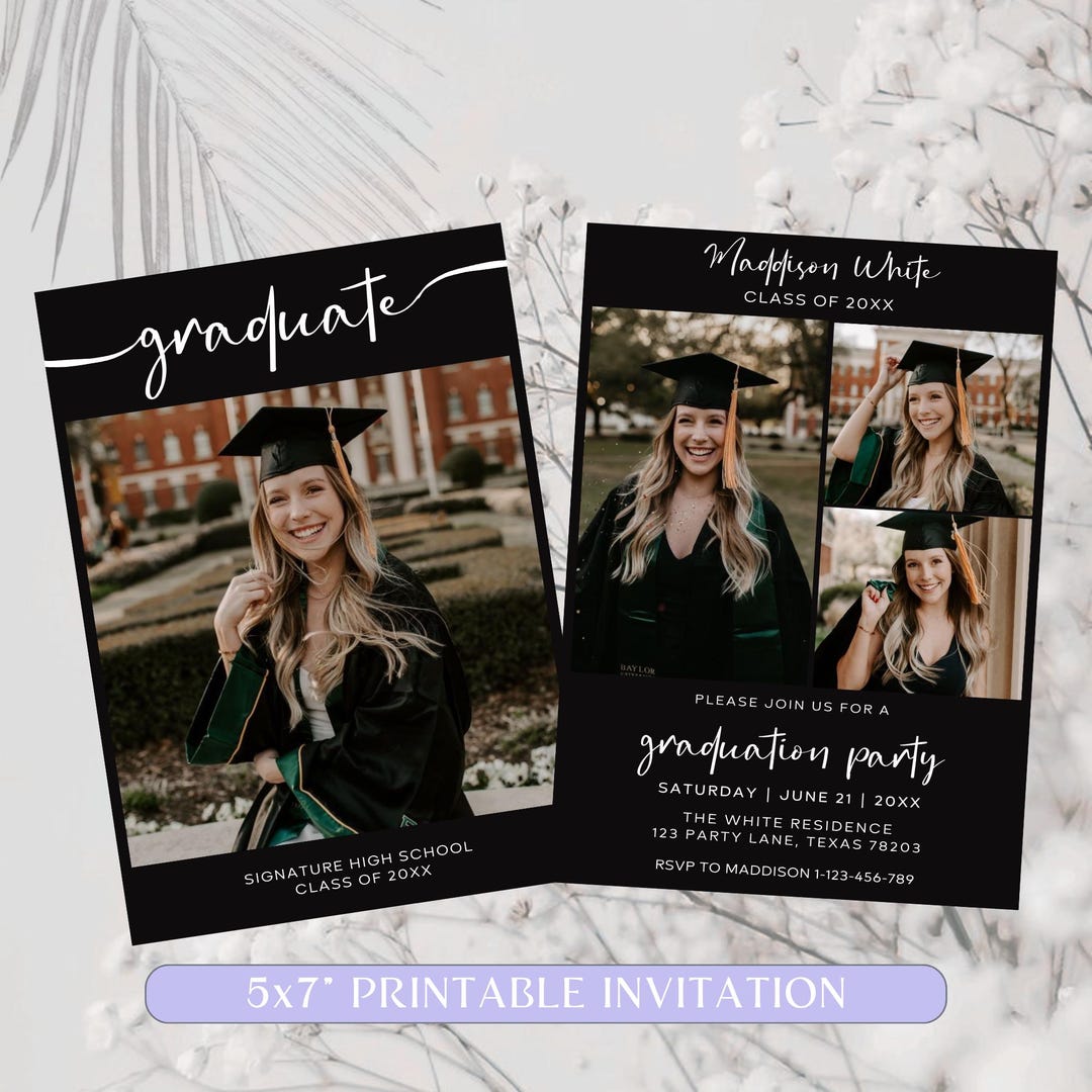 Editable Modern Graduation Announcement Card, Graduation Party Invite ...