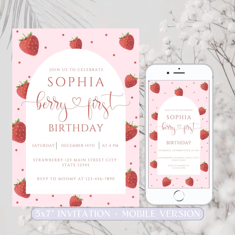 Berry First Birthday Invitation Template, Berry 1st Birthday Digital ...