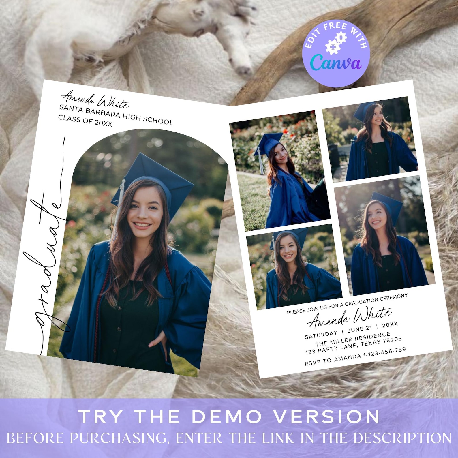 Modern Graduation Announcement Card, Multiple Photo Graduation Card ...