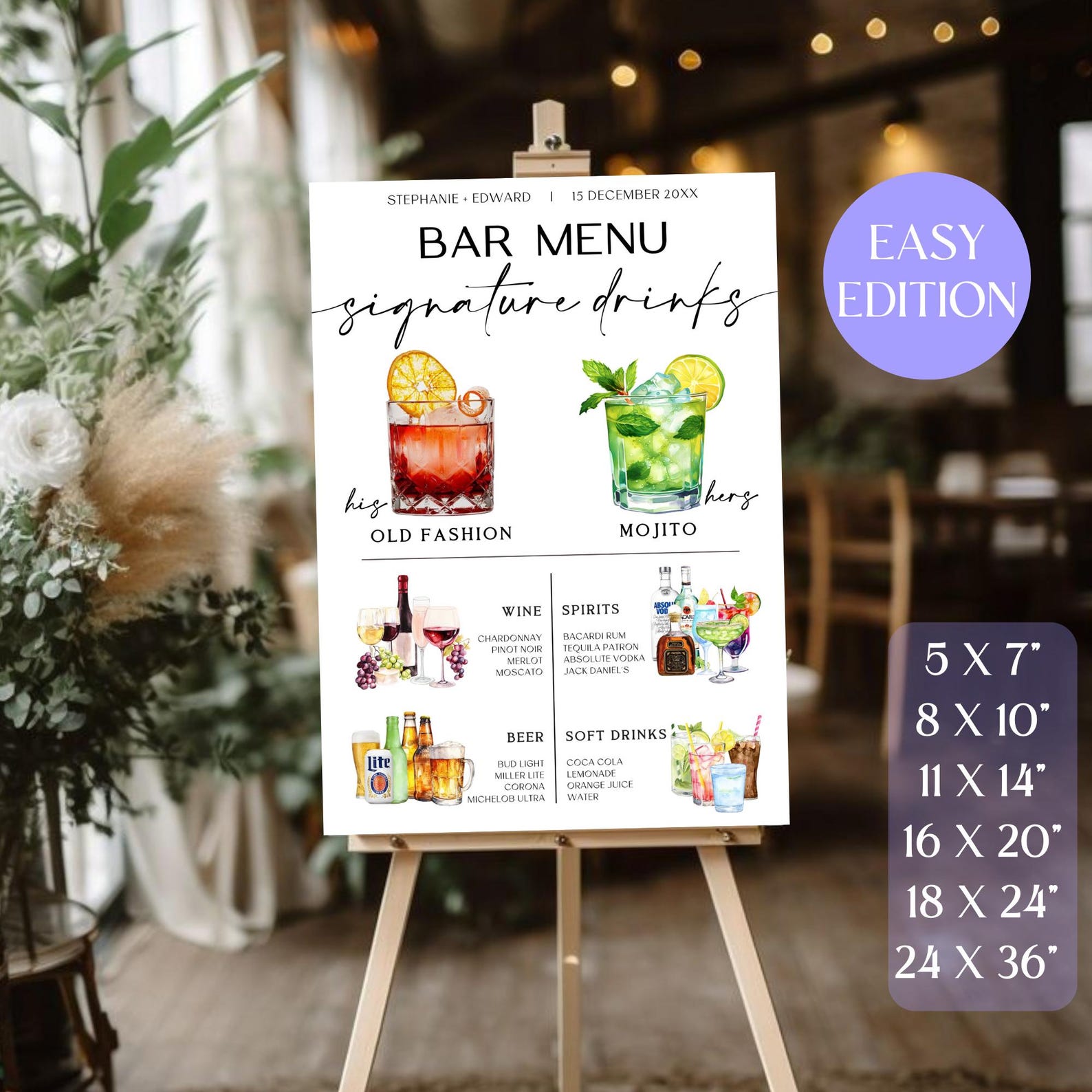 Modern Drink Menu, Signature Drinks Sign, Bar Menu Template, Minimalist ...