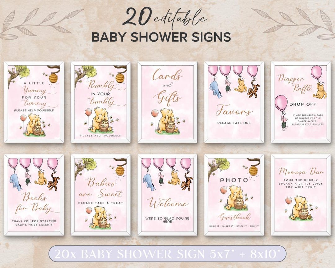 Winnie the Pooh Baby Shower Signs, Classic Winnie the Pooh Baby Shower ...