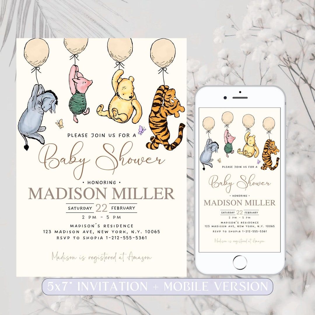 Editable Winnie the Pooh Baby Shower Invitation, Classic Winnie Pooh ...