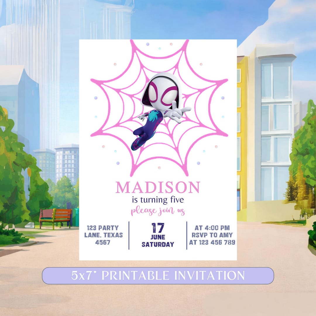 Ghost Spider Birthday Invitation: Editable Gwen Stacy Party (digital ...
