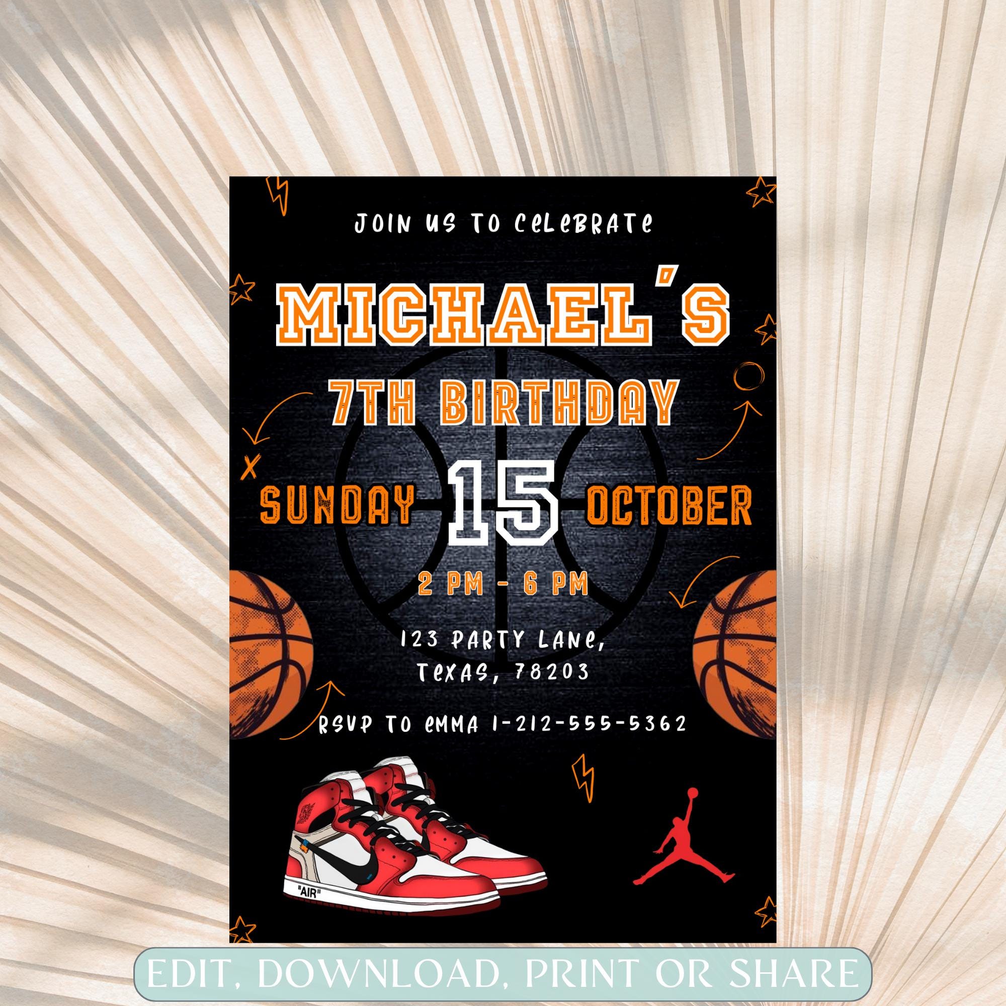 Basketball Birthday Invitation, Sports Invitation, Girls Boys Birthday ...