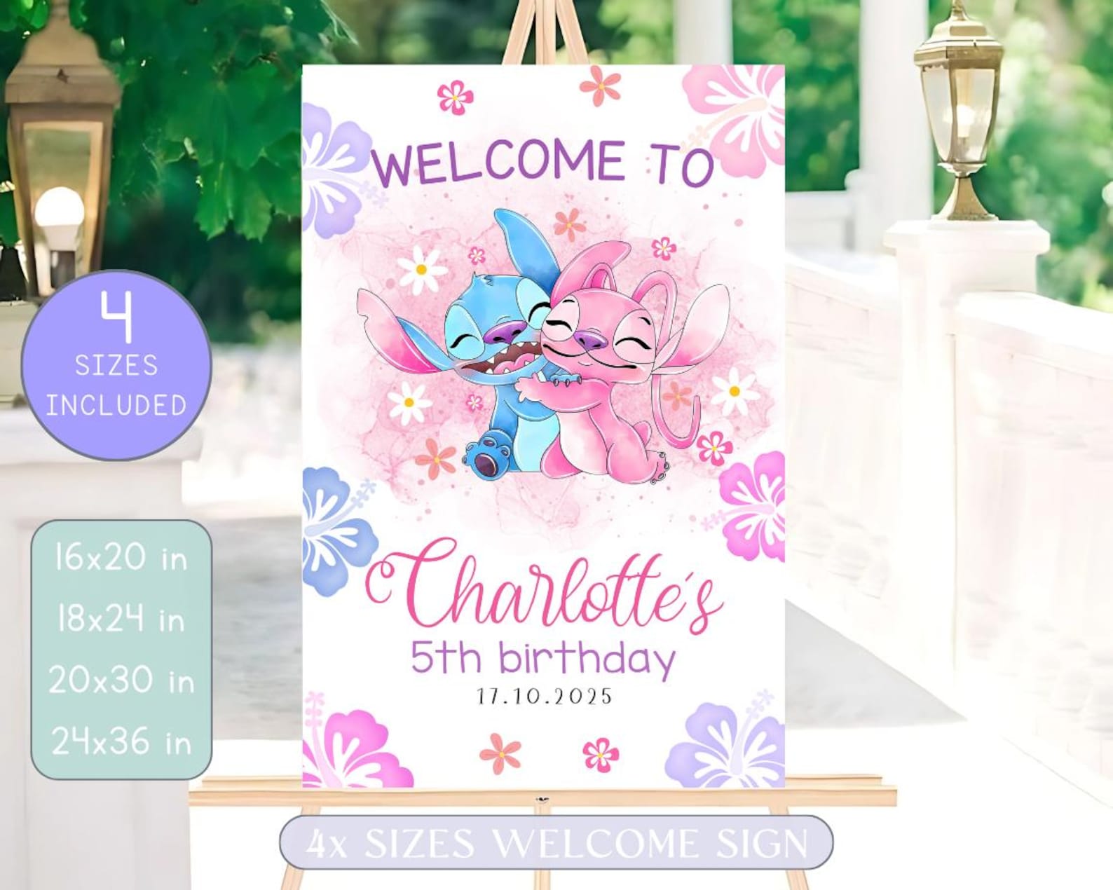 Editable Stitch & Angel Birthday Welcome Sign: Printable Party Decor ...