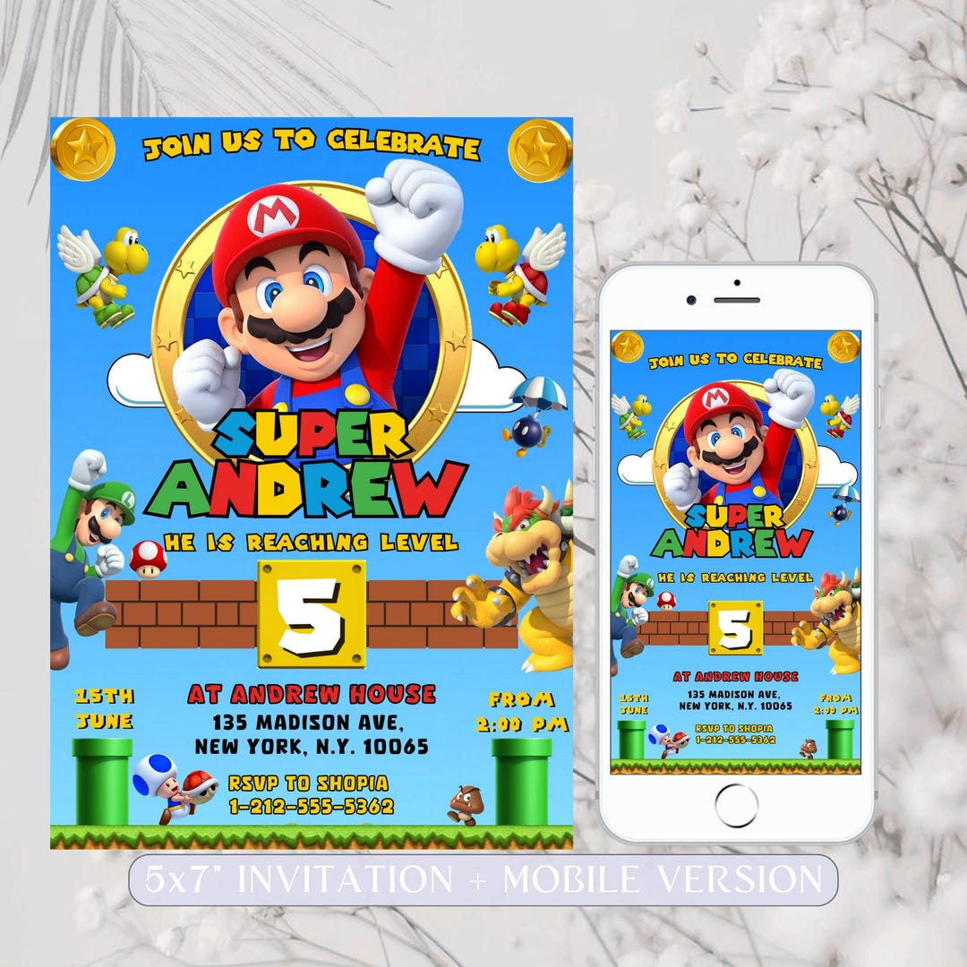 Editable Super Mario Birthday Invitation: Video Game Theme (digital ...