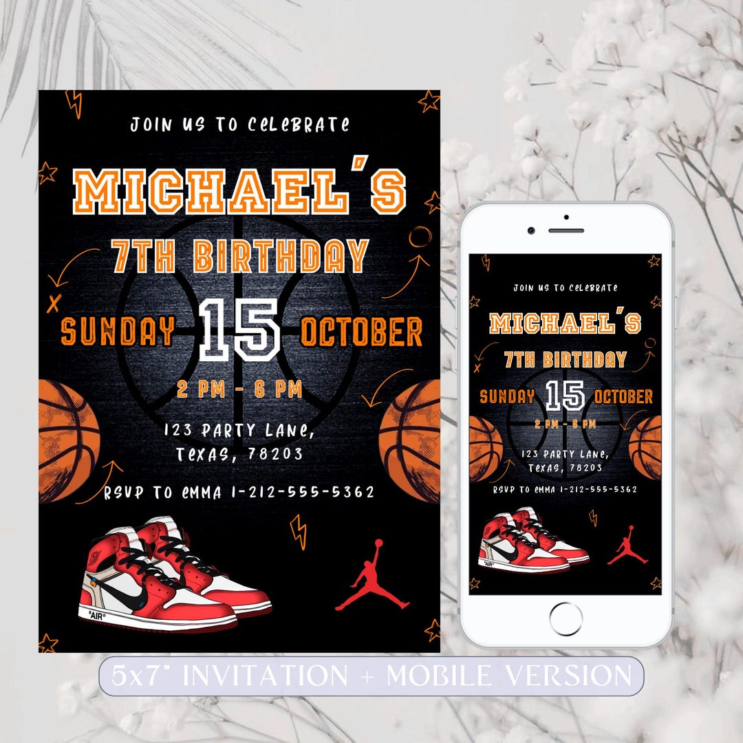 Basketball Birthday Invitation, Sports Invitation, Girls Boys Birthday ...