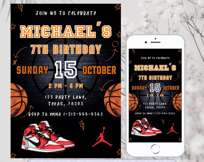 Digital Jordan Party Invitation, Printable Jumpman Invitation ...