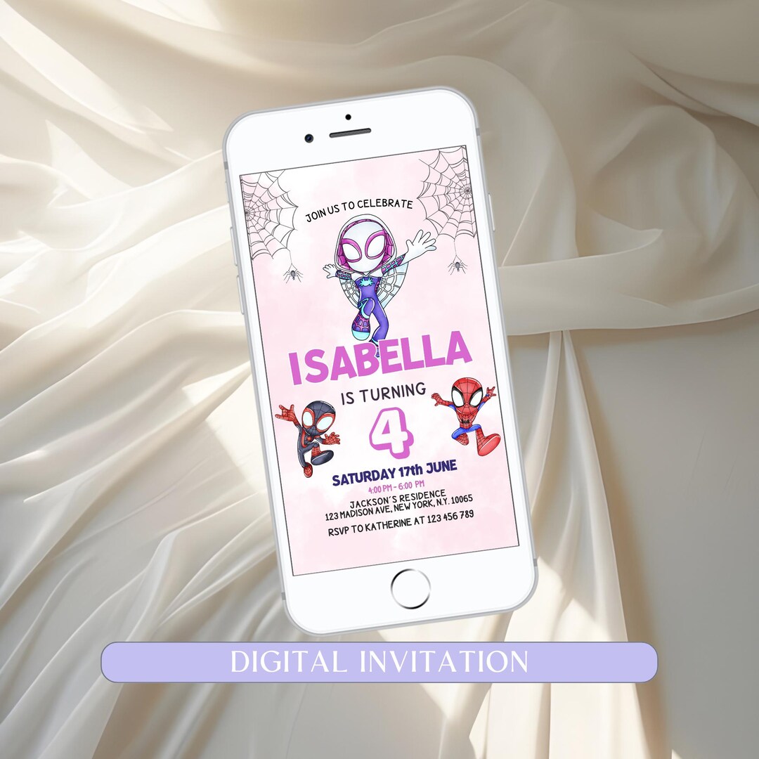 Ghost Spider Birthday Invitation: Superhero Girl Party (editable ...