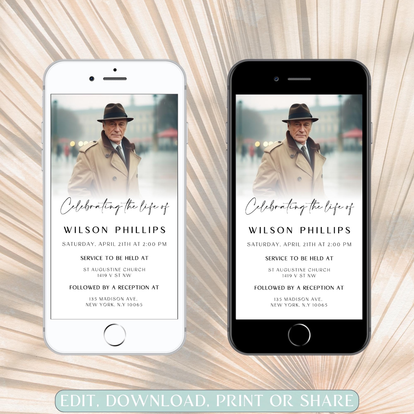 Digital Funeral Invitation Celebration of Life Phone White Photo ...