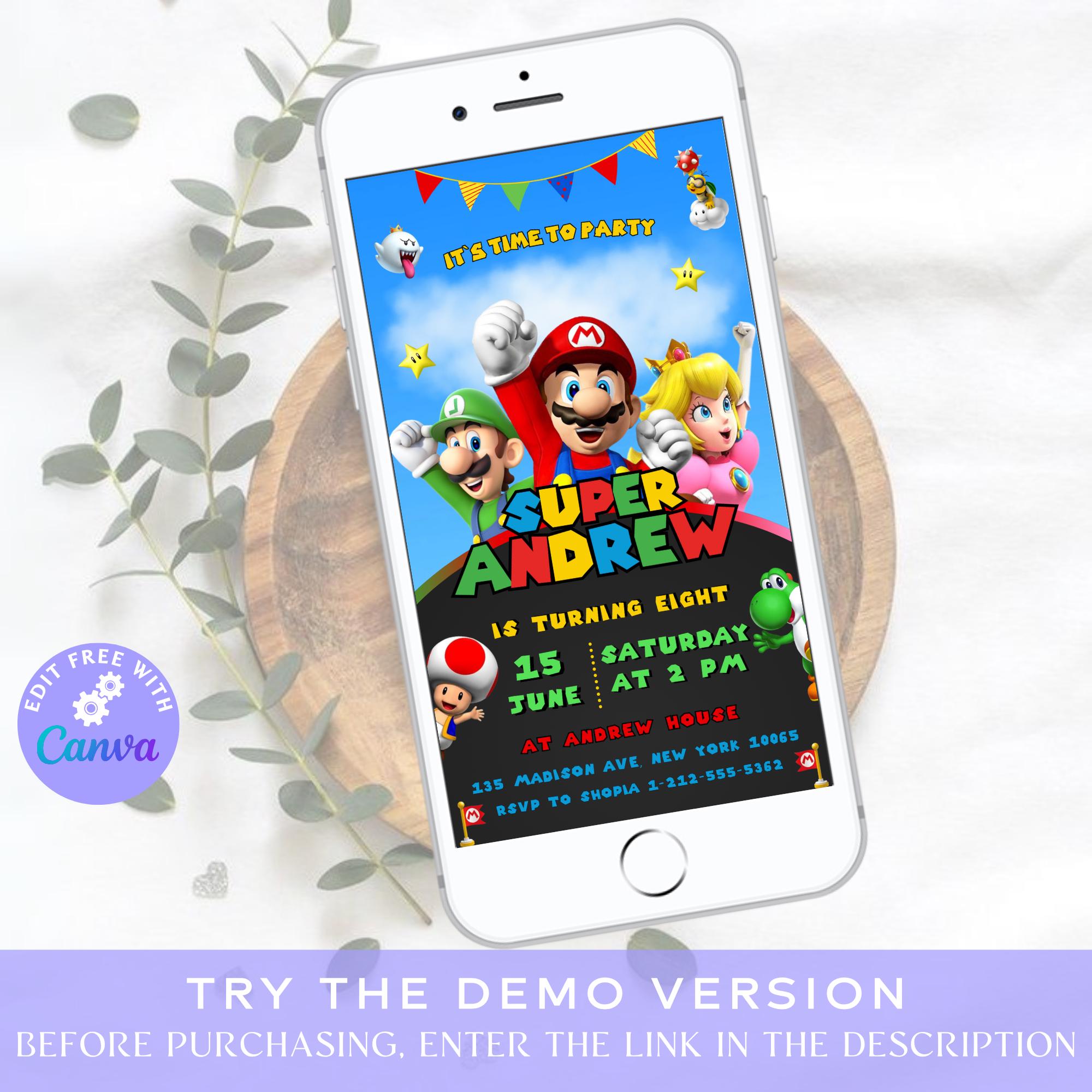 Editable Mario Bros Invitation, Super Mario Birthday Invitation, Super ...