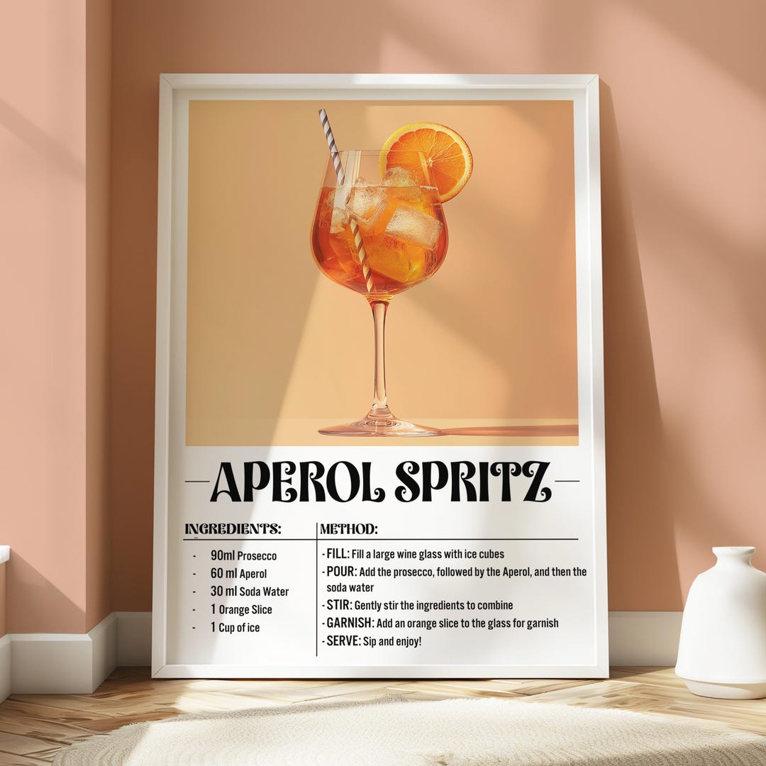 Aperol Spritz Poster - Cocktail Print - Kitchen Wall Art - Drinks ...