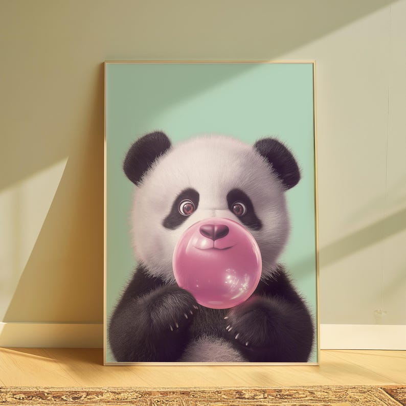 Panda Blowing Bubblegum Poster - Playful Panda Print - Animal Wall Art ...