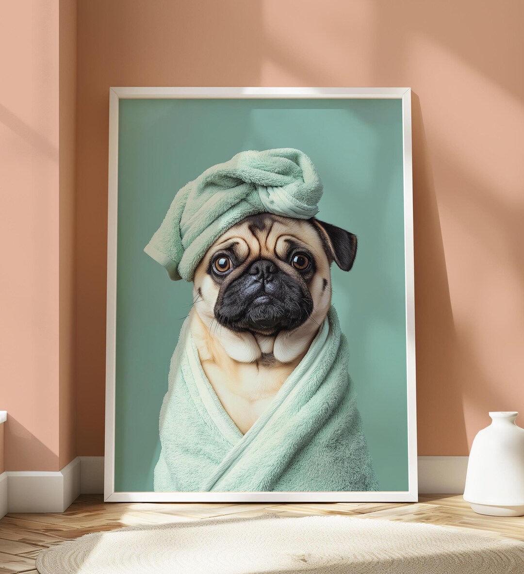 Pug Bathroom Poster - Quirky Animal Design - Pug Print - Pug Dog Wall ...