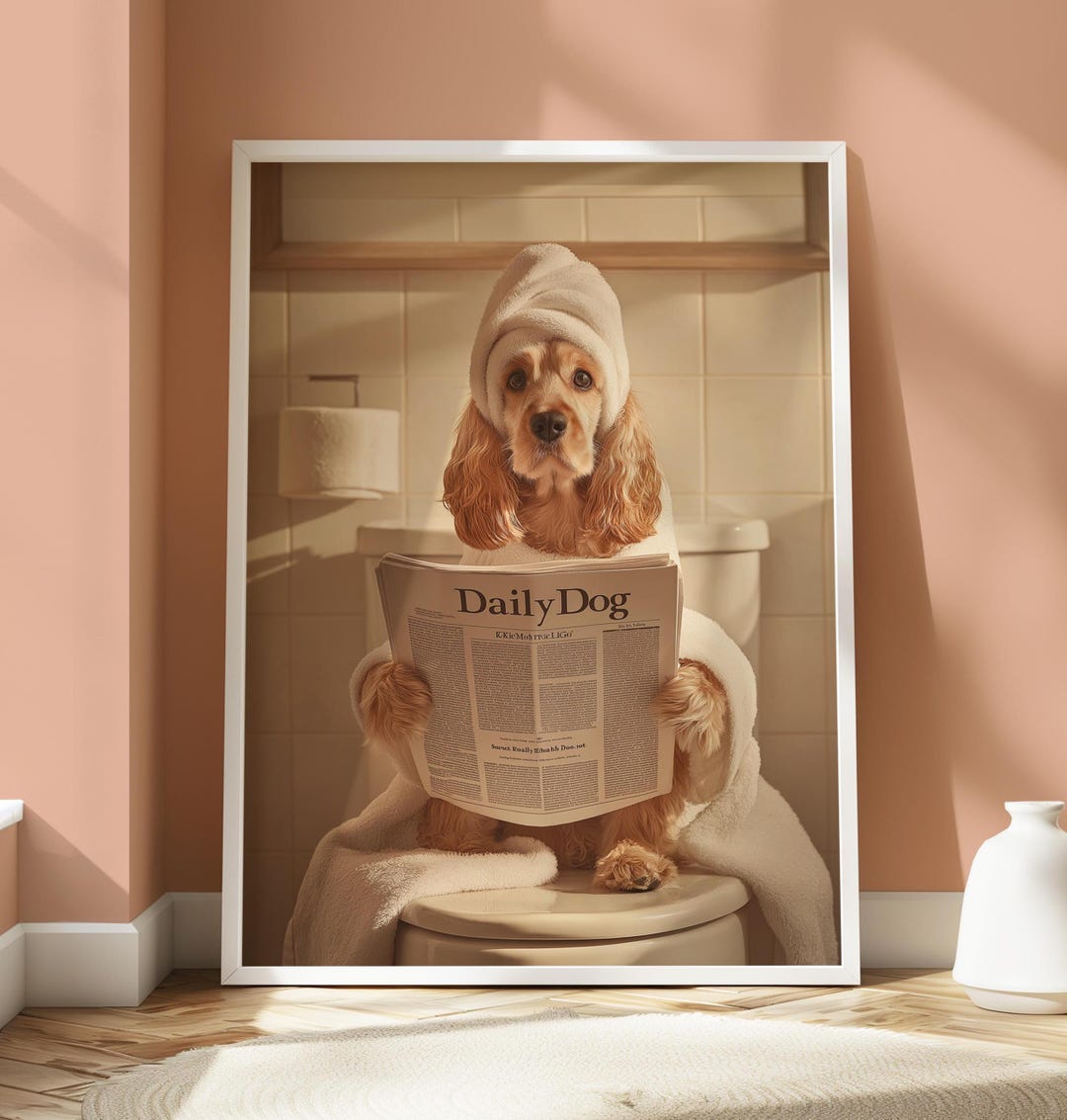 Cocker Spaniel Poster - Quirky Animal Design - Spaniel Bathroom Print ...