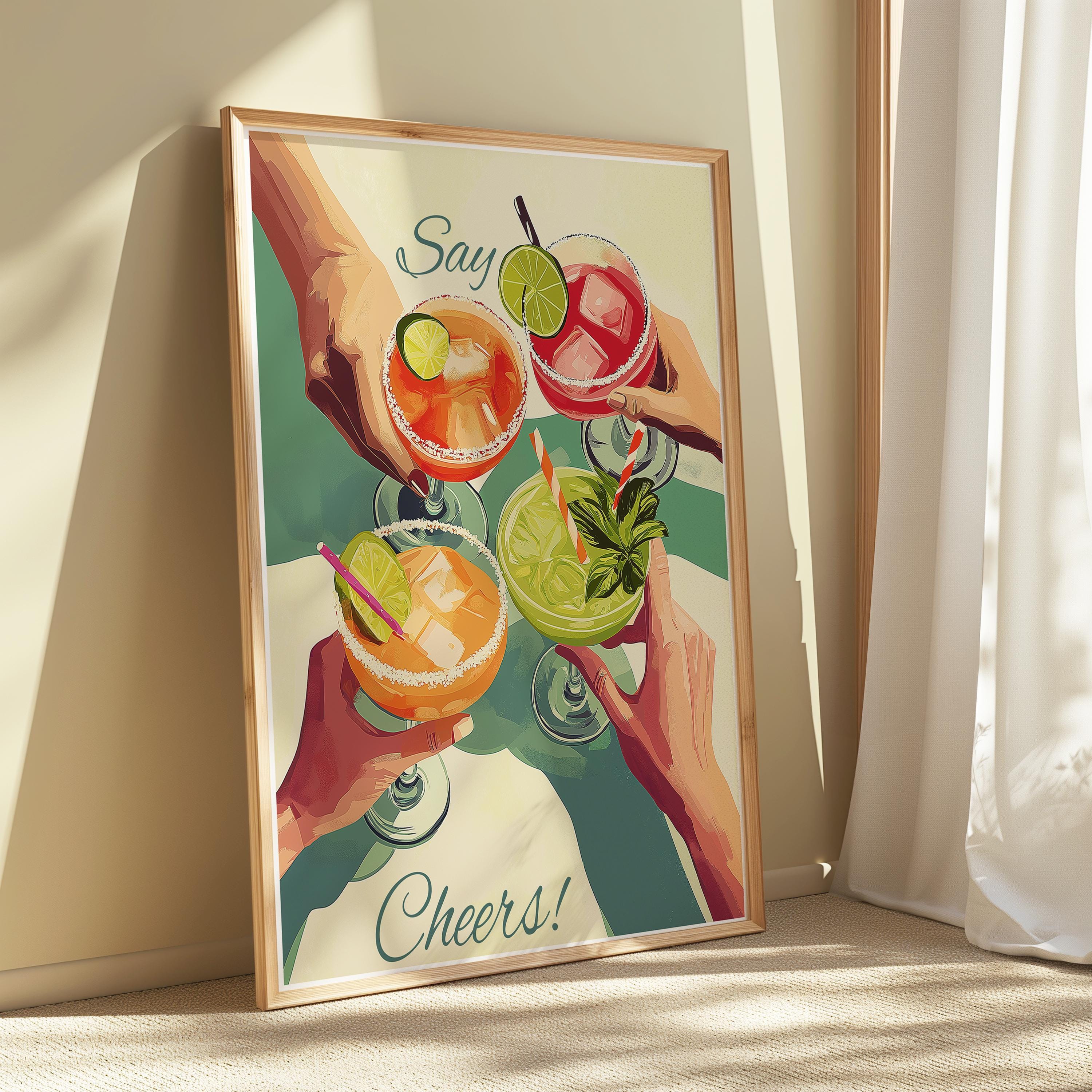 Say Cheers Cocktail Poster - Kitchen Wall Art - Drinks Poster ...