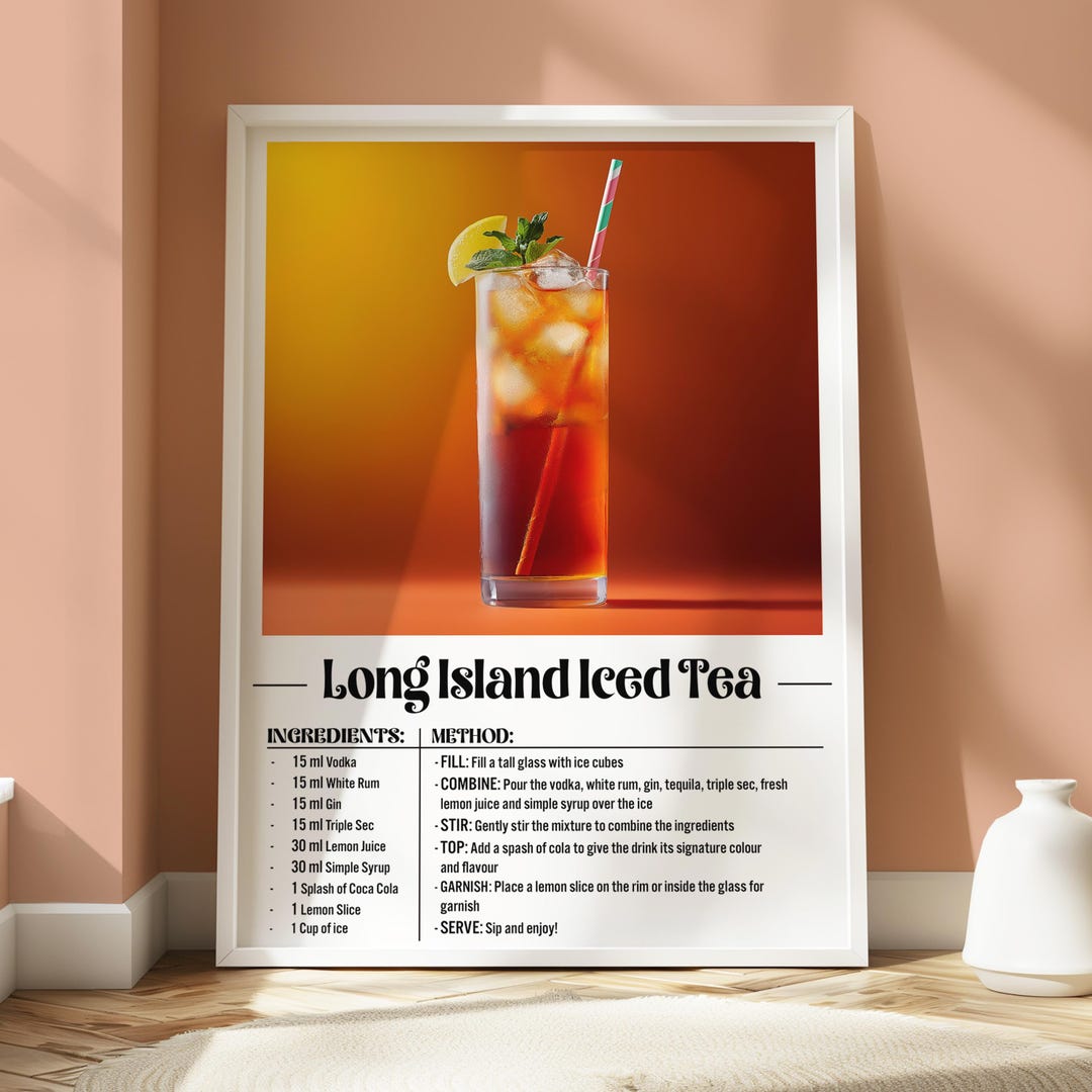 Long Island Iced Tea Poster - Cocktail Print - Kitchen Wall Art ...