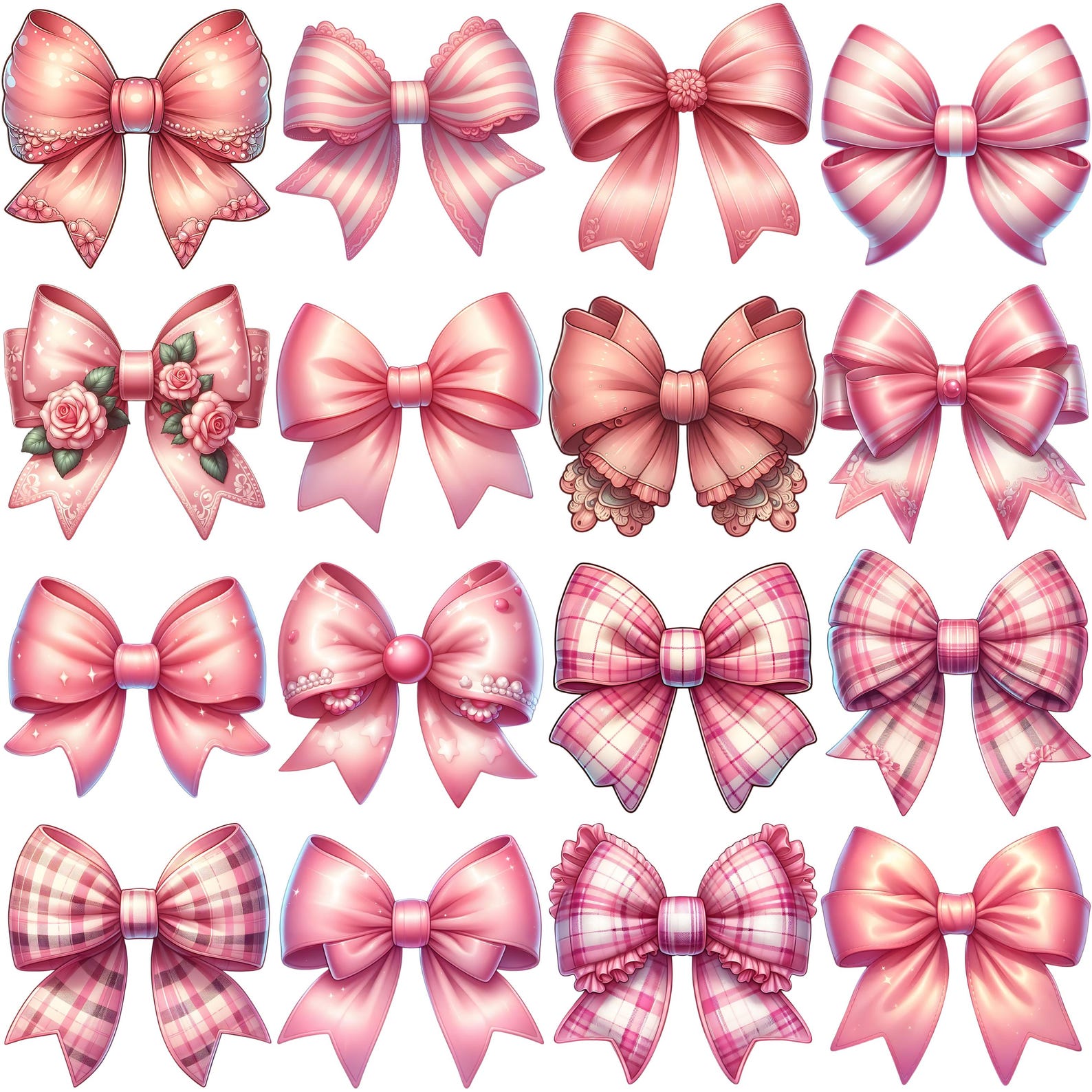 Soft Pink Bow Clipart Bundle 18 PNG Digital Download Printable Rose ...