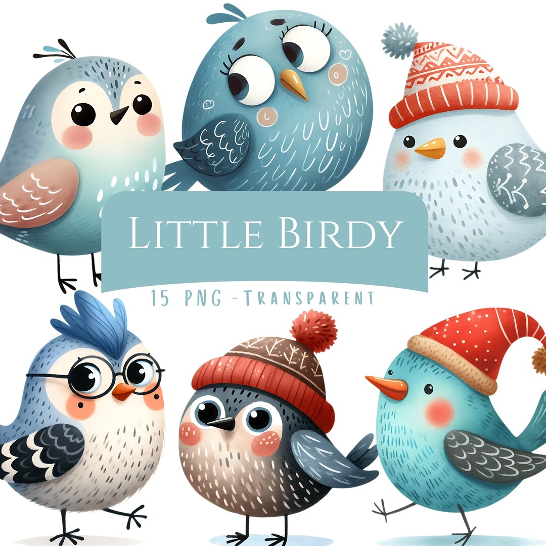 Little Birdy Clipart Bundle 15 PNG Watercolor Cute Bird Digital ...