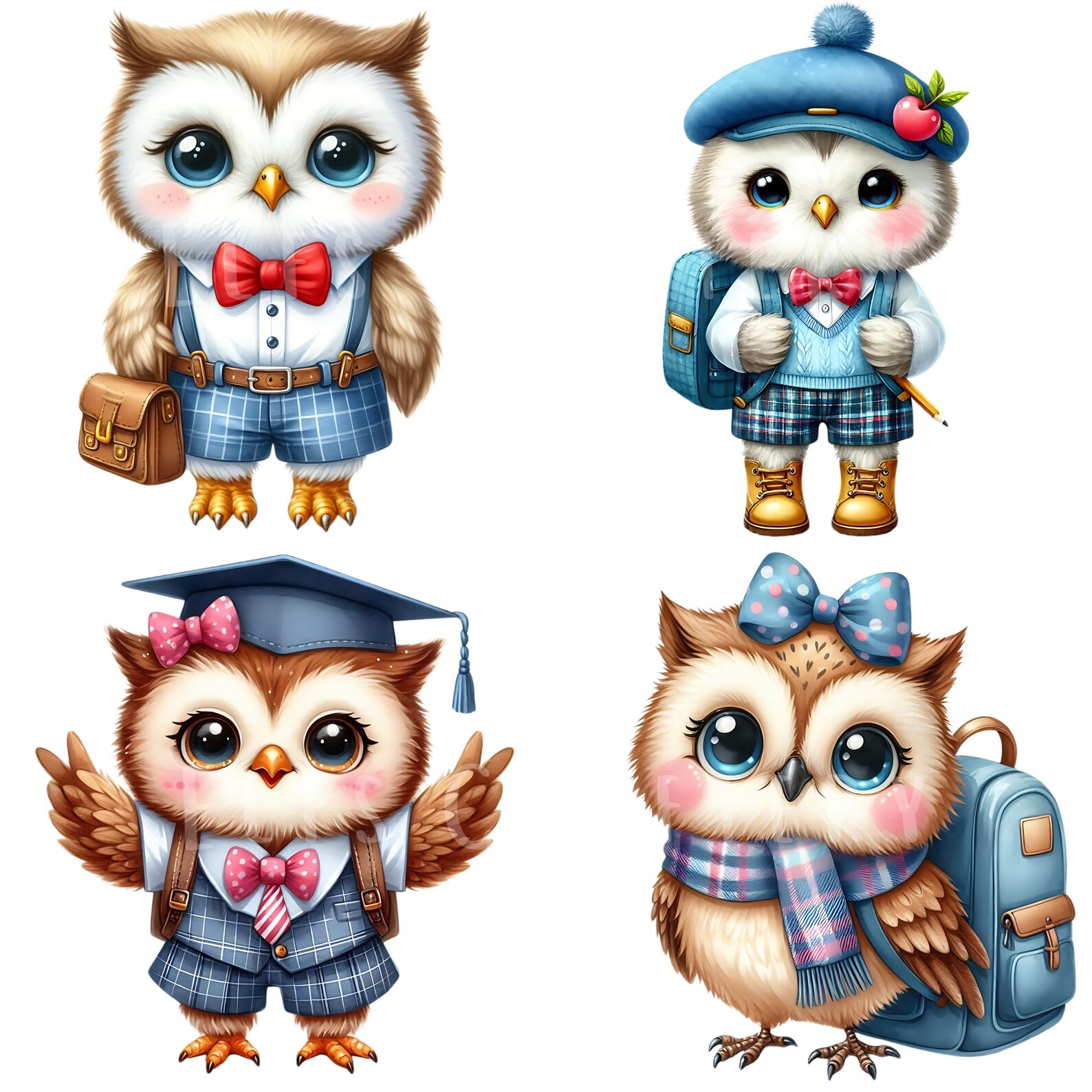 Back to School Owl Clipart Bundle 15 PNG High Quality Watercolor ...