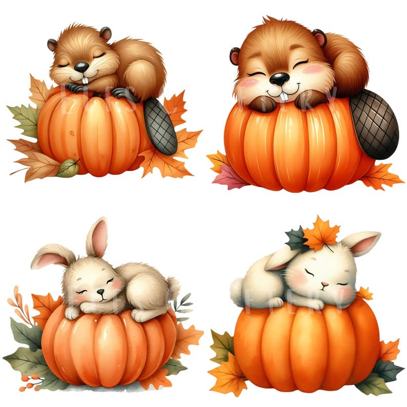 Sleepy Fall Woodland Clipart Bundle 27 PNG High Quality Watercolor ...
