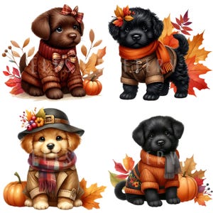 Autumn Puppies Clipart Bundle 15 PNG High Quality Watercolor Fall ...