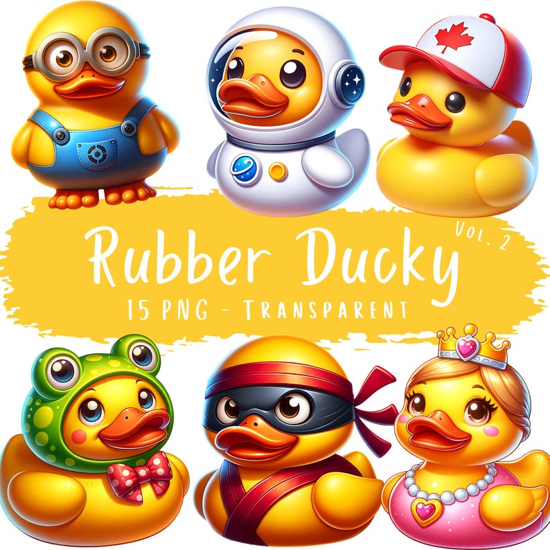 Rubber Ducky Clipart Bundle 15 PNG Cute Duck Clip Art Set Duck Costume ...